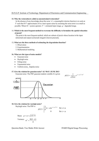 IT6005 digital image processing question bank | PDF