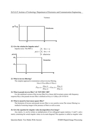 IT6005 digital image processing question bank | PDF