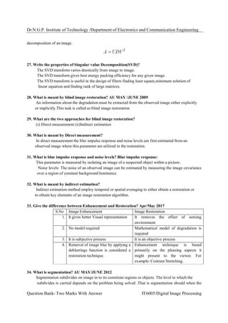 IT6005 digital image processing question bank | PDF
