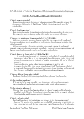 IT6005 digital image processing question bank | PDF