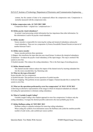 IT6005 digital image processing question bank | PDF