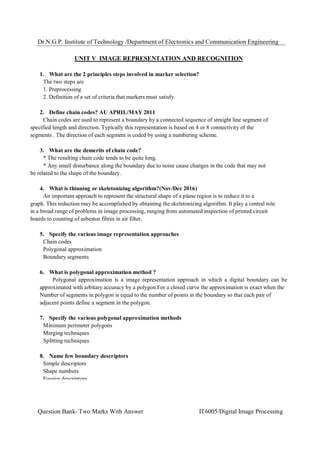 IT6005 digital image processing question bank | PDF