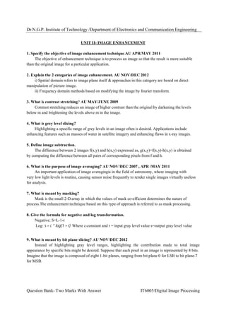 IT6005 digital image processing question bank | PDF
