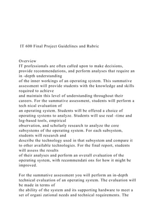 IT 600 Final Project Guidelines and Rubric Overview.docx