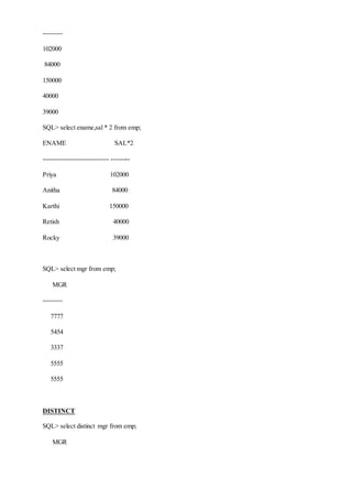 It6312 dbms lab-ex2 | DOCX