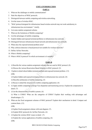 IT6601 Mobile Computing Question Bank-2019 | PDF