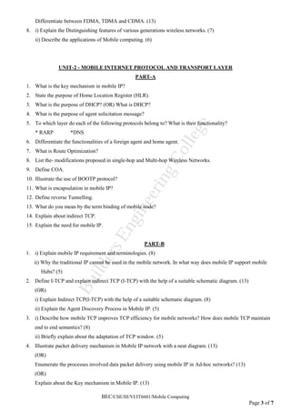 IT6601 Mobile Computing Question Bank-2019 | PDF