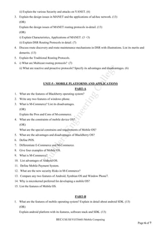 IT6601 Mobile Computing Question Bank-2019 | PDF