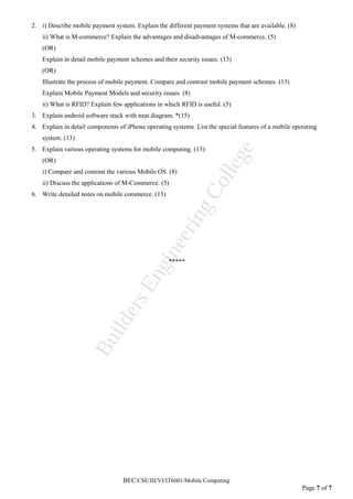IT6601 Mobile Computing Question Bank-2019 | PDF