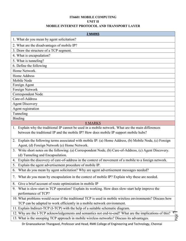 It6601 mobile computing unit 2 questions | PDF