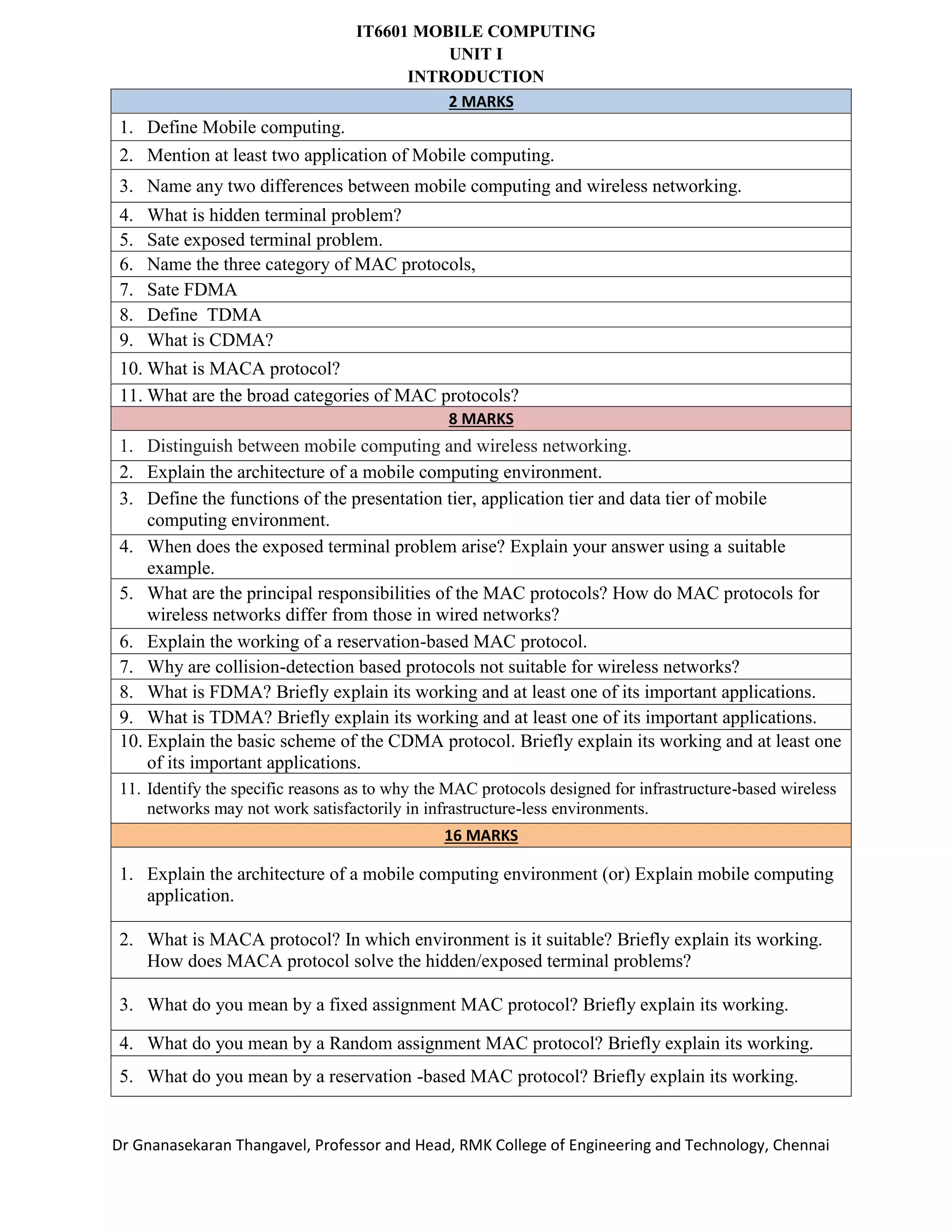It6601 mobile computing unit1questions | PDF