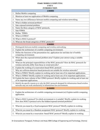 It6601 mobile computing unit1questions | PDF
