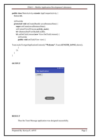IT6611 Mobile Application Development Lab Manual | PDF