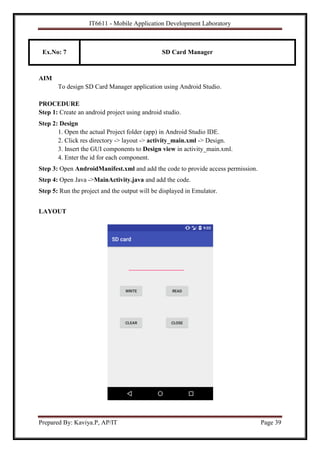 IT6611 Mobile Application Development Lab Manual | PDF