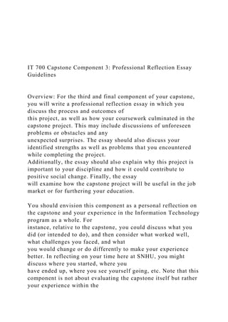 IT 700 Capstone Component 3 Professional Reflection Essay .docx