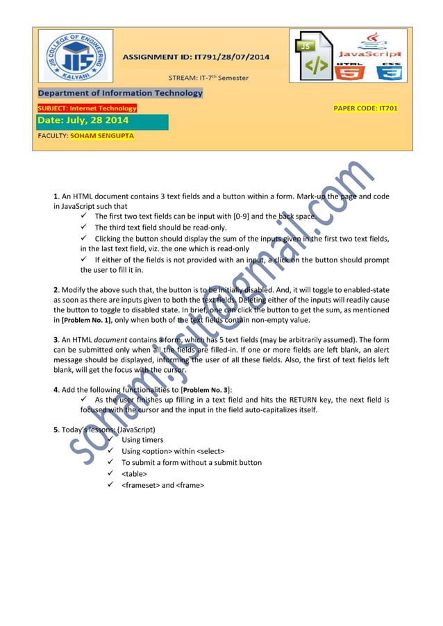 JavaScript event handling assignment | PDF