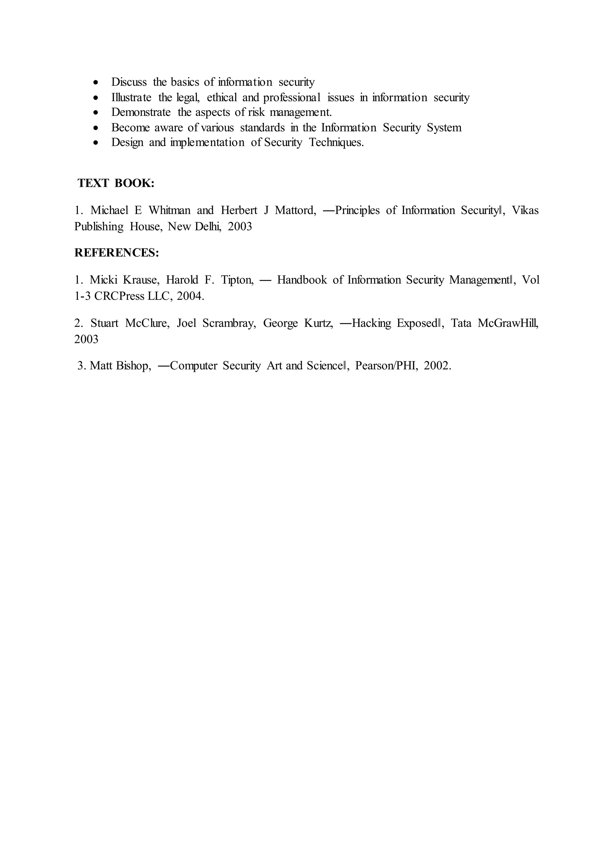 It8073 information security syllabus | DOCX