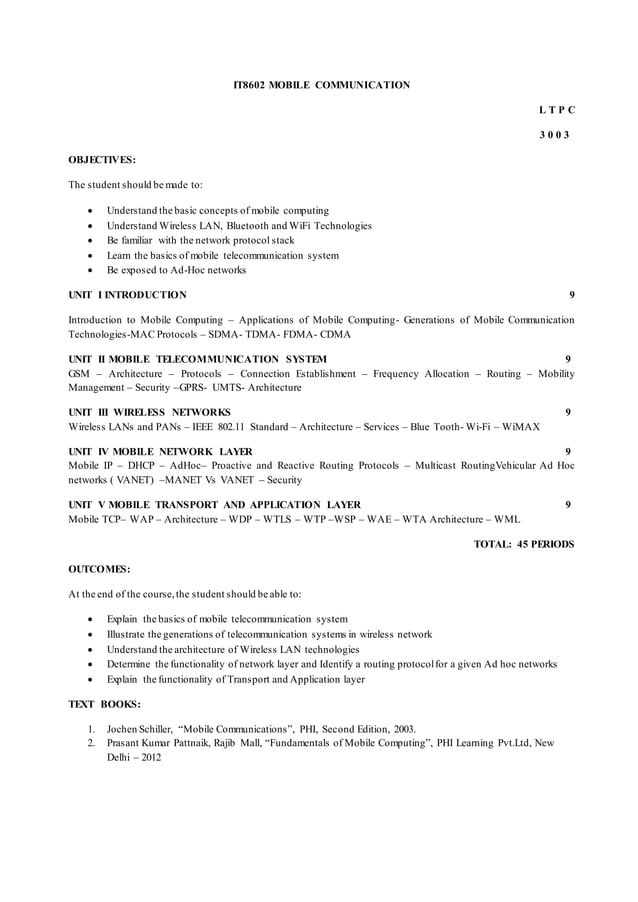 IT8602 MOBILE COMMUNICATION.docx | Computer Networking | Computing