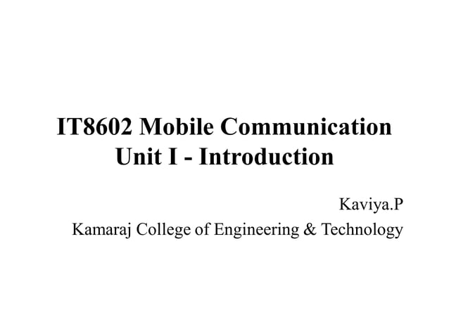 It8602 Mobile Communication Unit I Introduction Pdf
