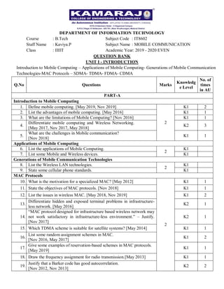 IT8602 Mobile Communication Question Bank | PDF