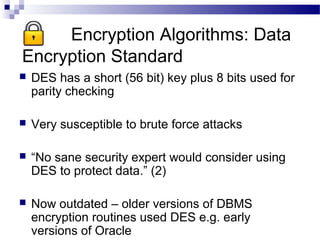 Database Security & Encryption | PPT | Databases | Computer Software and Applications