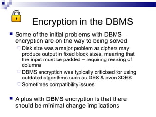 Database Security & Encryption | PPT | Databases | Computer Software and Applications