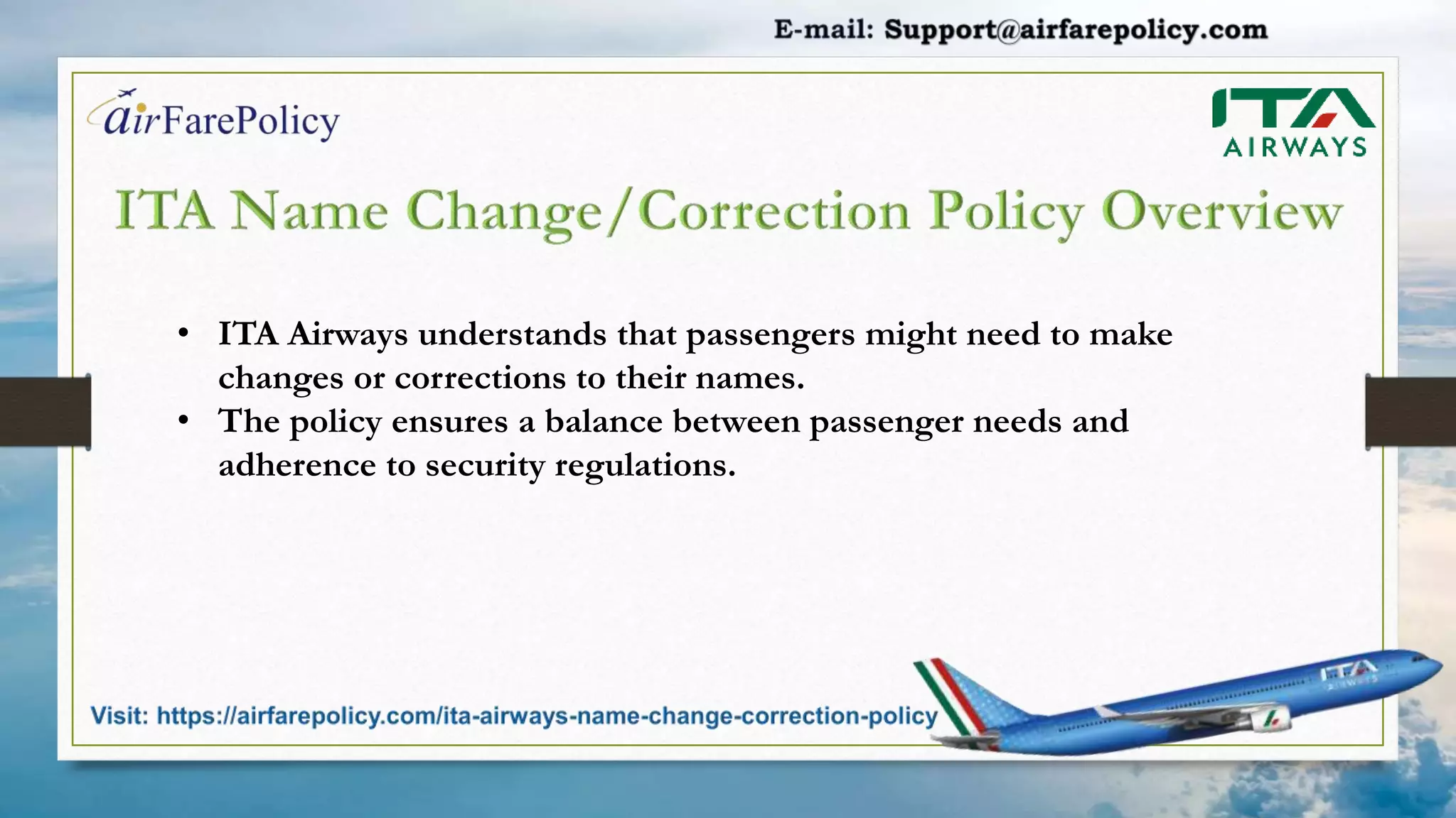 ITA Airways Name Change/Correction Policy - Airfare Policy | PPTX