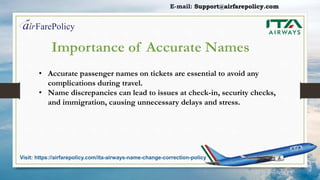 ITA Airways Name Change/Correction Policy - Airfare Policy | PPTX
