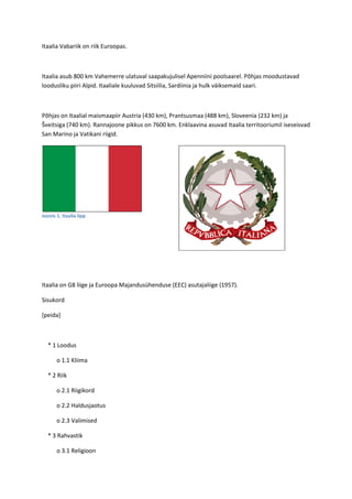 Itaalia Vabariik On Riik Euroopas | PDF