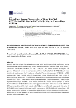 Intracellular Reverse Transcription of Pfizer BioNTech COVID-19 mRNA ...