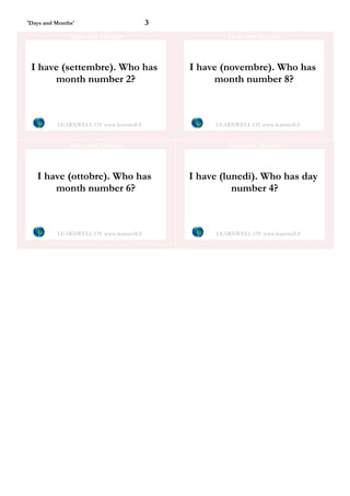 "Days and Months" Italian - English cards | PDF | National & Civic ...