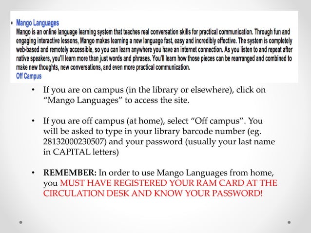 Italian 1&2 mango demo fall14 | PPT