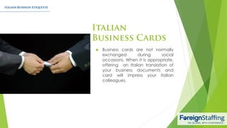 Italian Business Etiquette | PDF | Business | Business and Finance