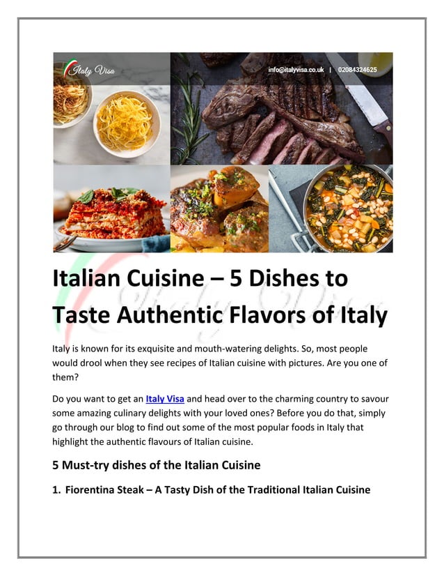 Italian Cuisine – 5 Dishes to Taste Authentic Flavors of Italy | PDF