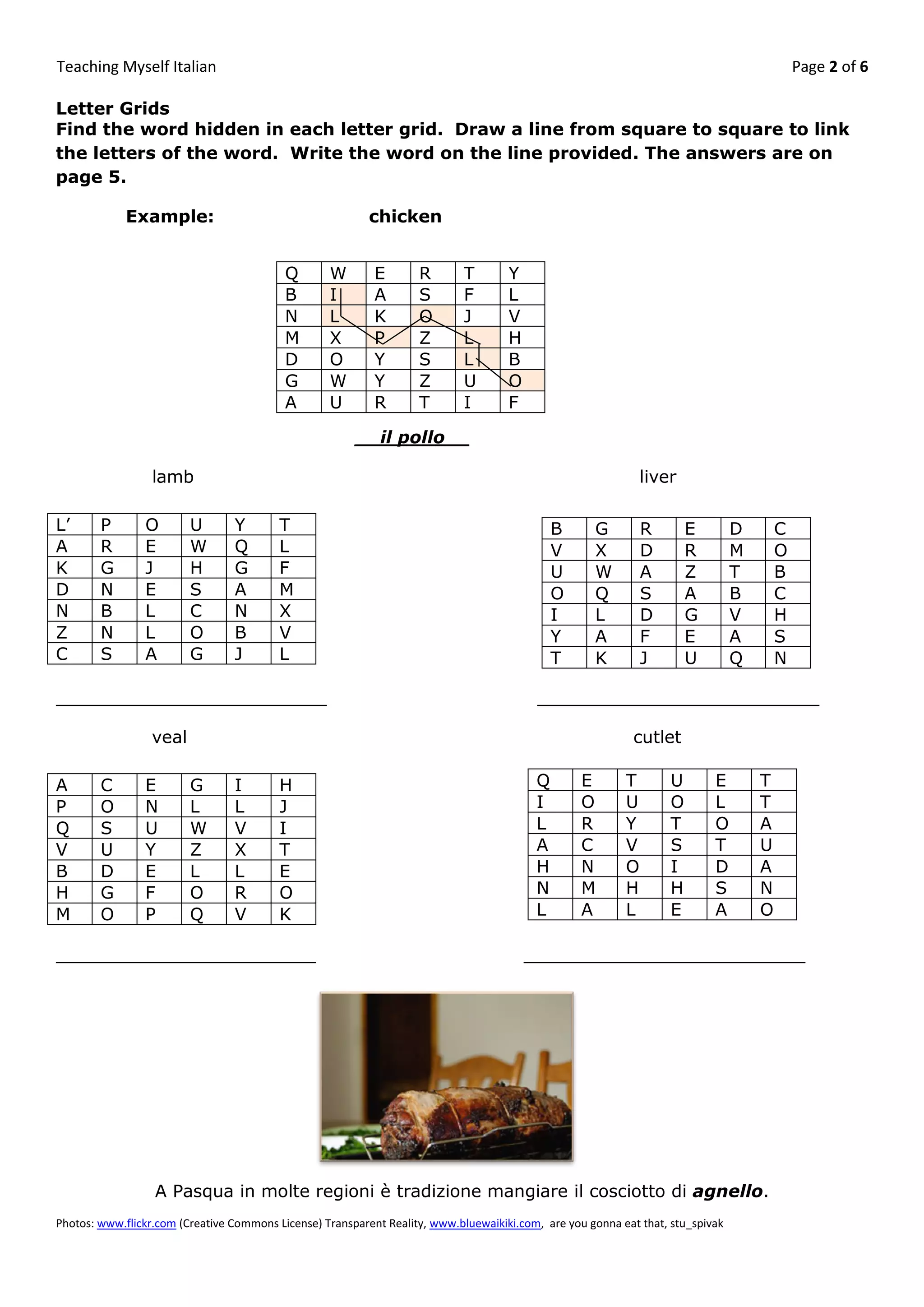 Italian food vocabulary meat and poultry | PDF