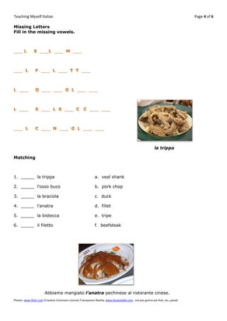 Italian food vocabulary meat and poultry | PDF