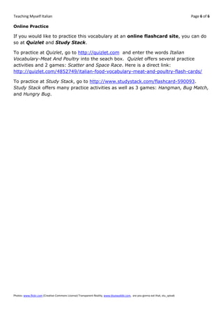 Italian food vocabulary meat and poultry | PDF