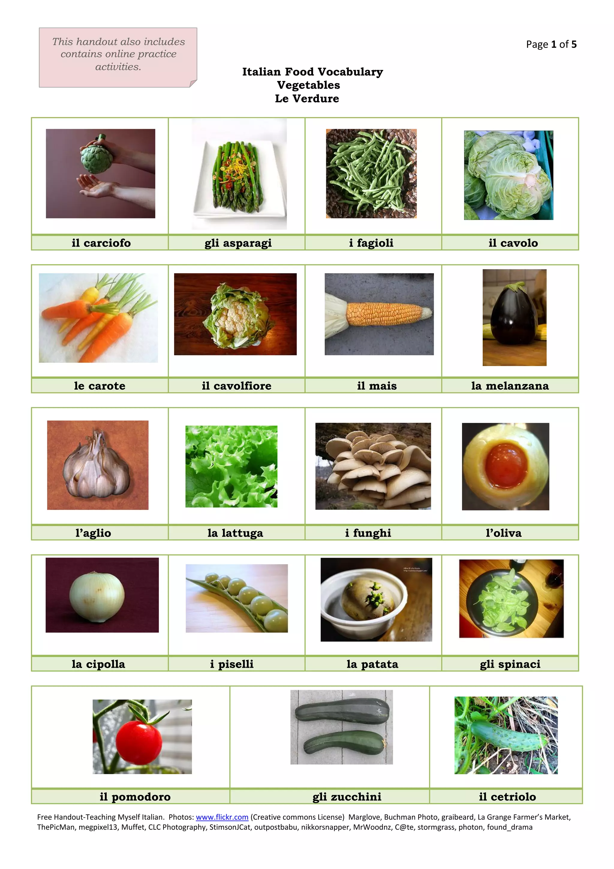 Italian food vocabulary vegetables | PDF