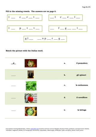 Italian food vocabulary vegetables | PDF