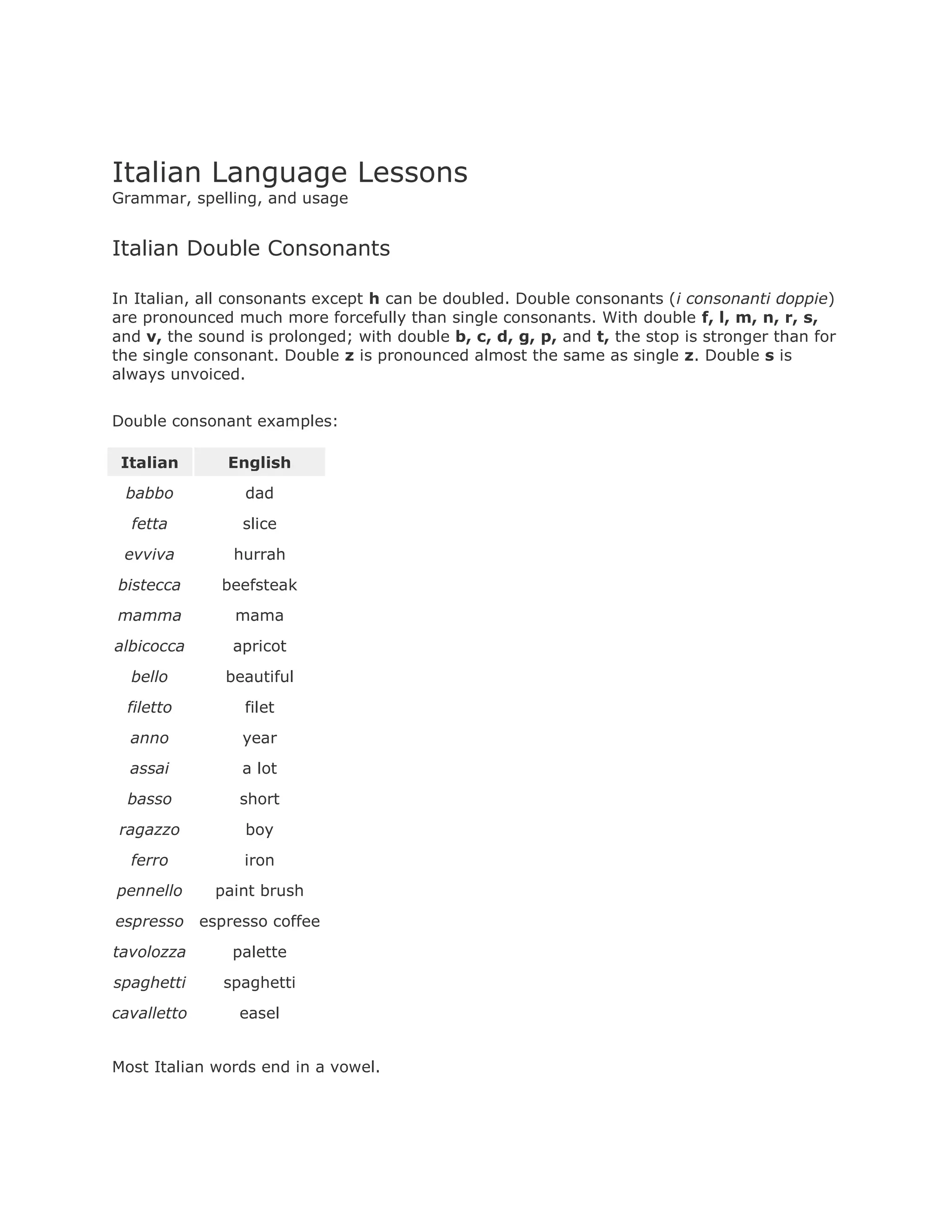 Italian Language Lessons | DOCX