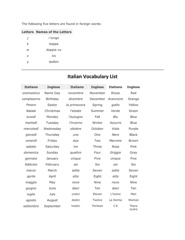 Italian Language Lessons | DOCX