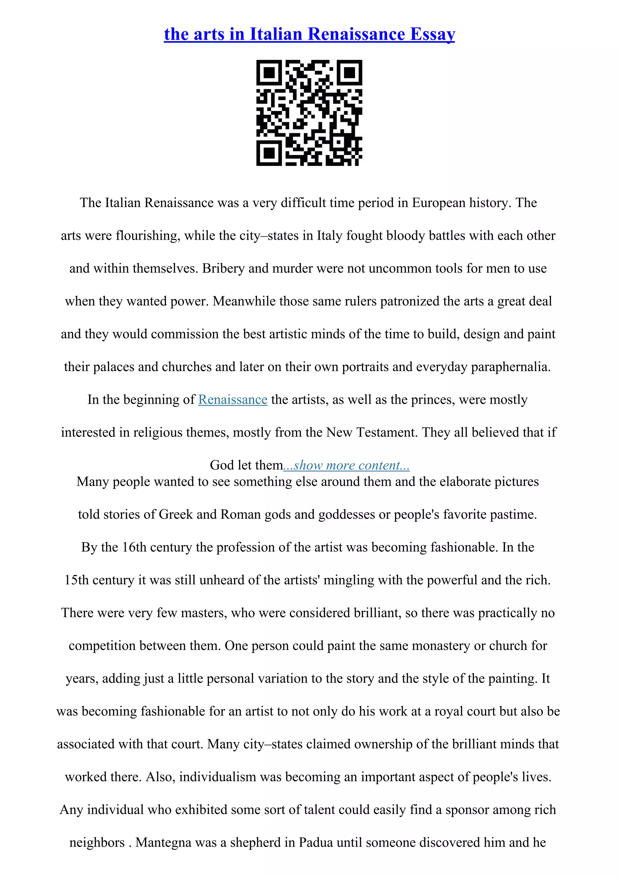 Italian Renaissance Essay | PDF