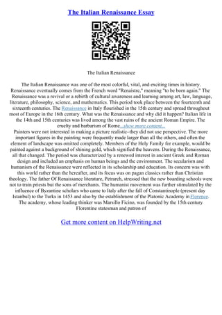 Italian Renaissance Essay | PDF | Fine Art