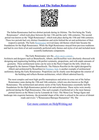 Italian Renaissance Essay | PDF | Fine Art