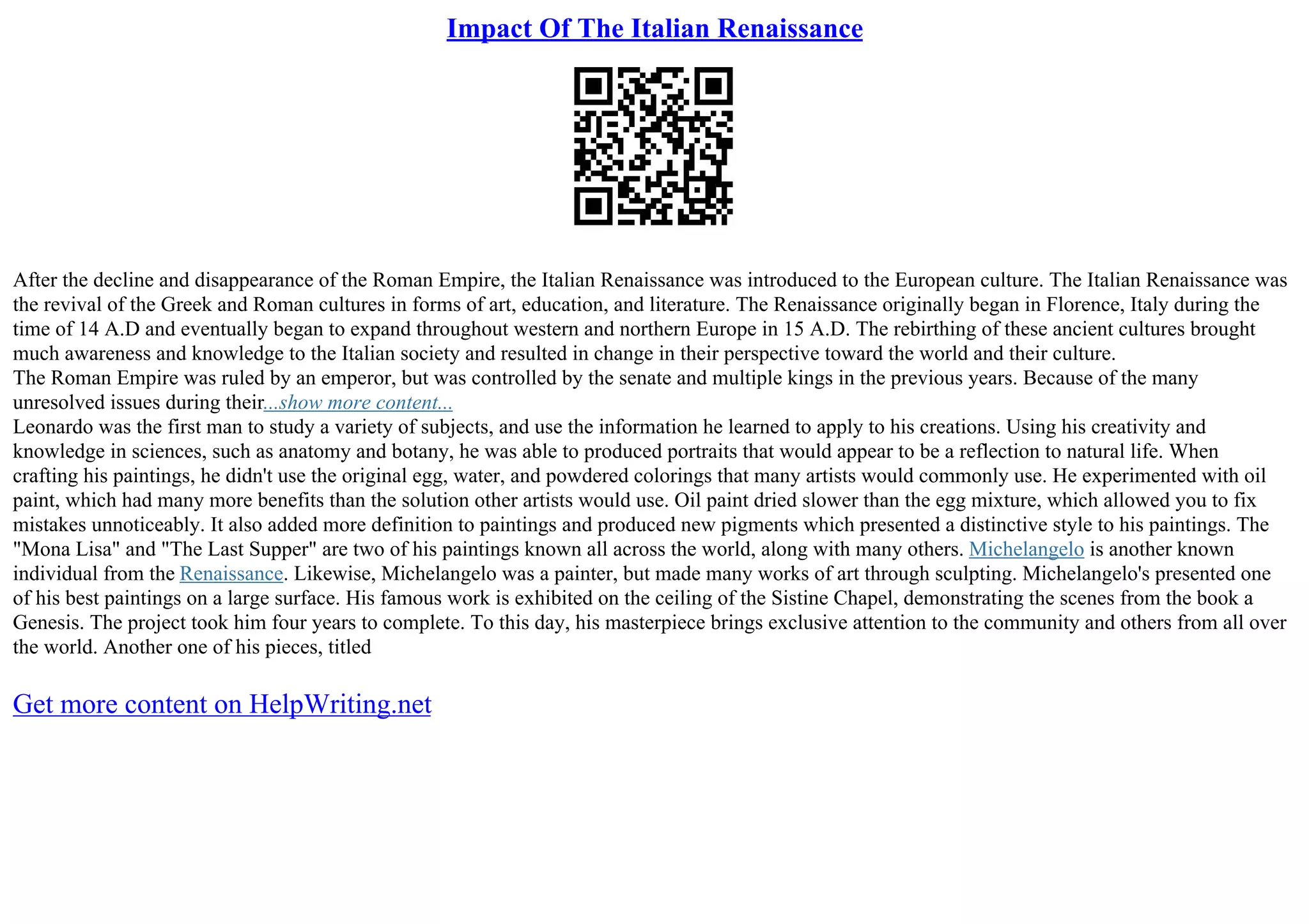 Italian Renaissance Essay | PDF