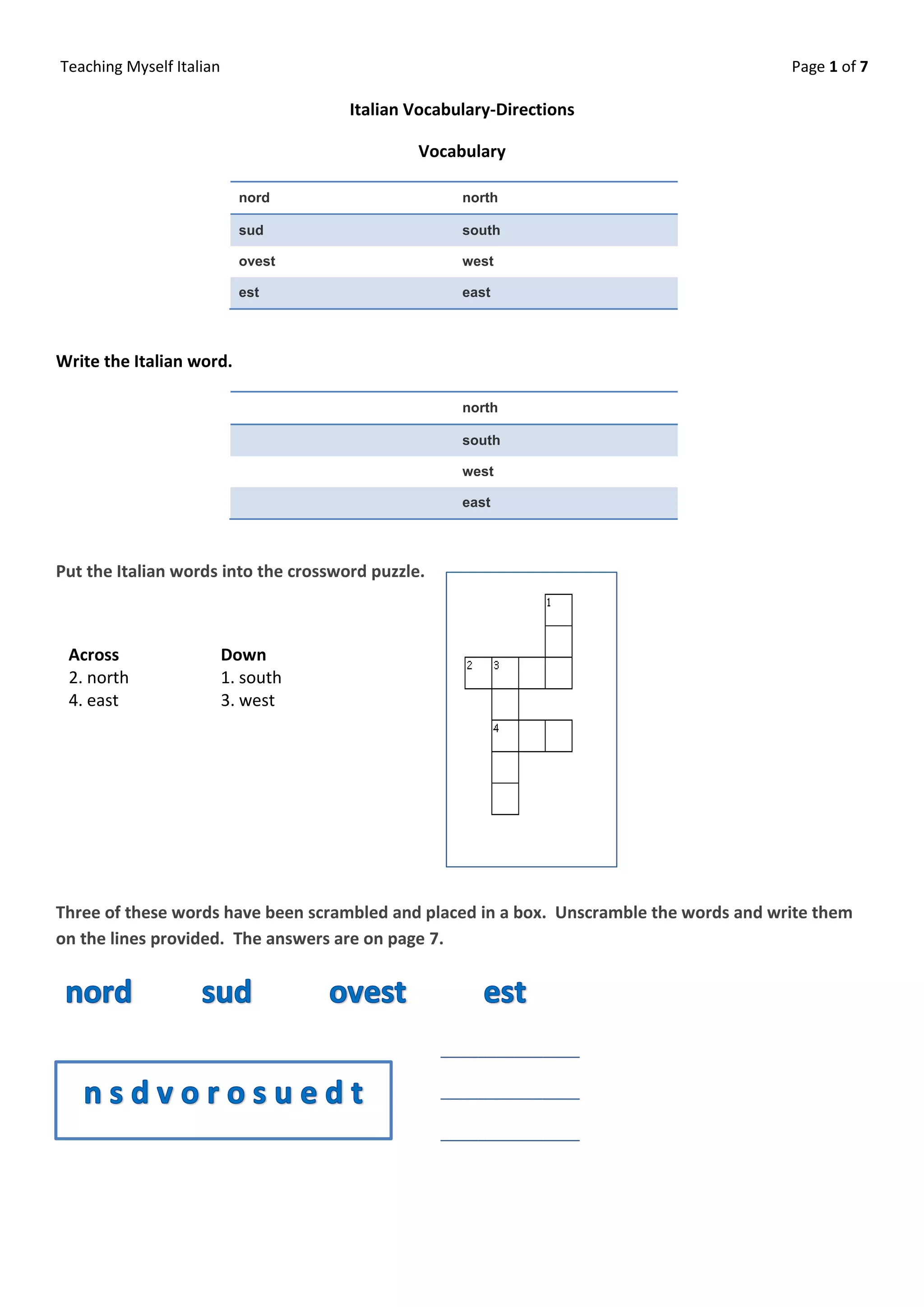Italian Vocabulary-Asking And Giving Directions | PDF