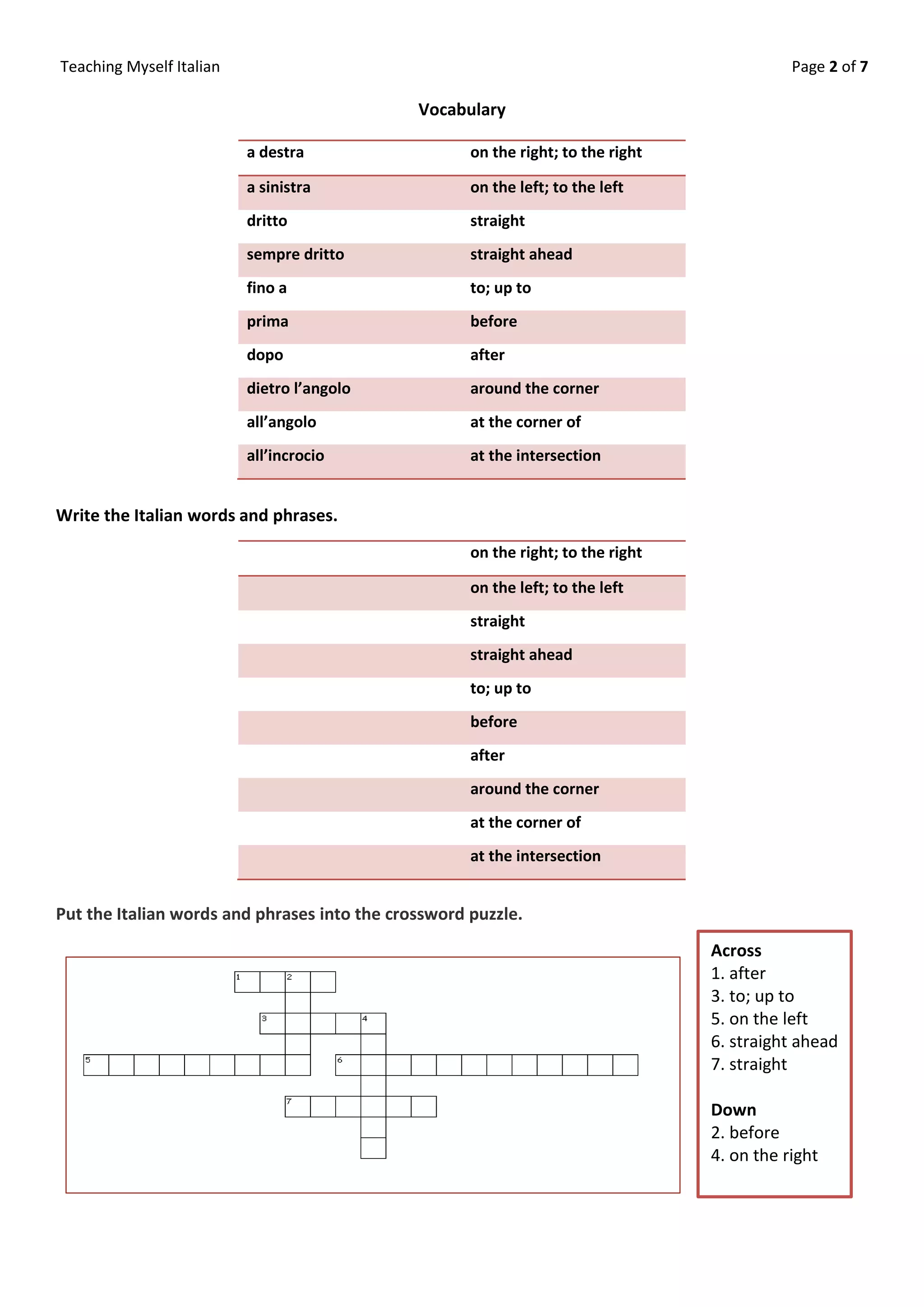 Italian Vocabulary-Asking And Giving Directions | PDF