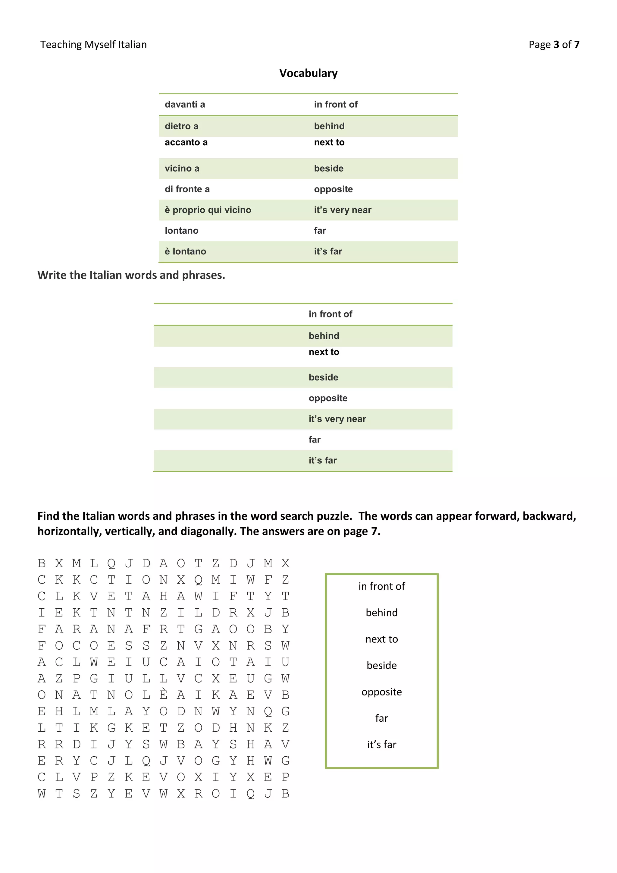 Italian Vocabulary-Asking And Giving Directions | PDF