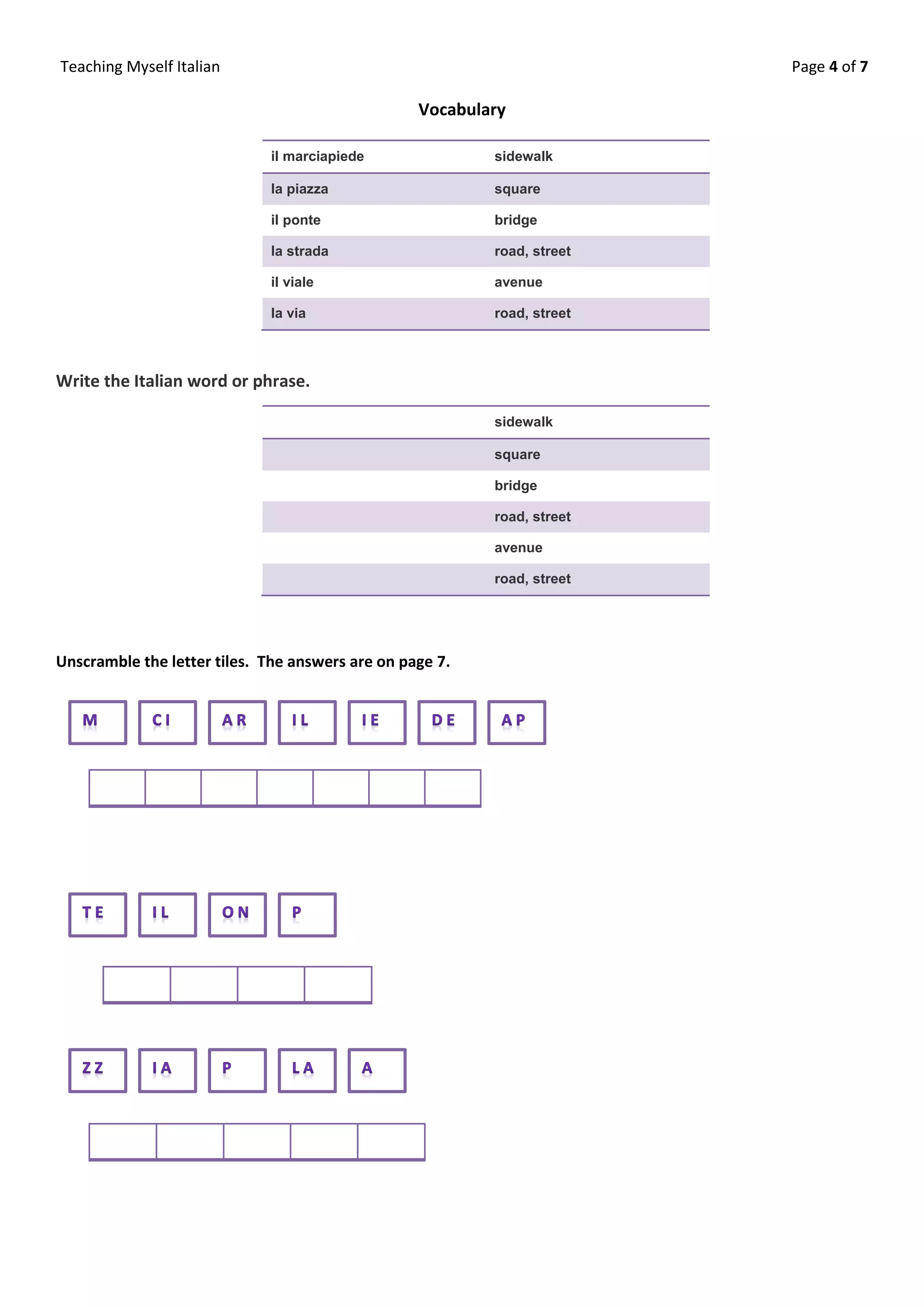Italian Vocabulary-Asking And Giving Directions | PDF