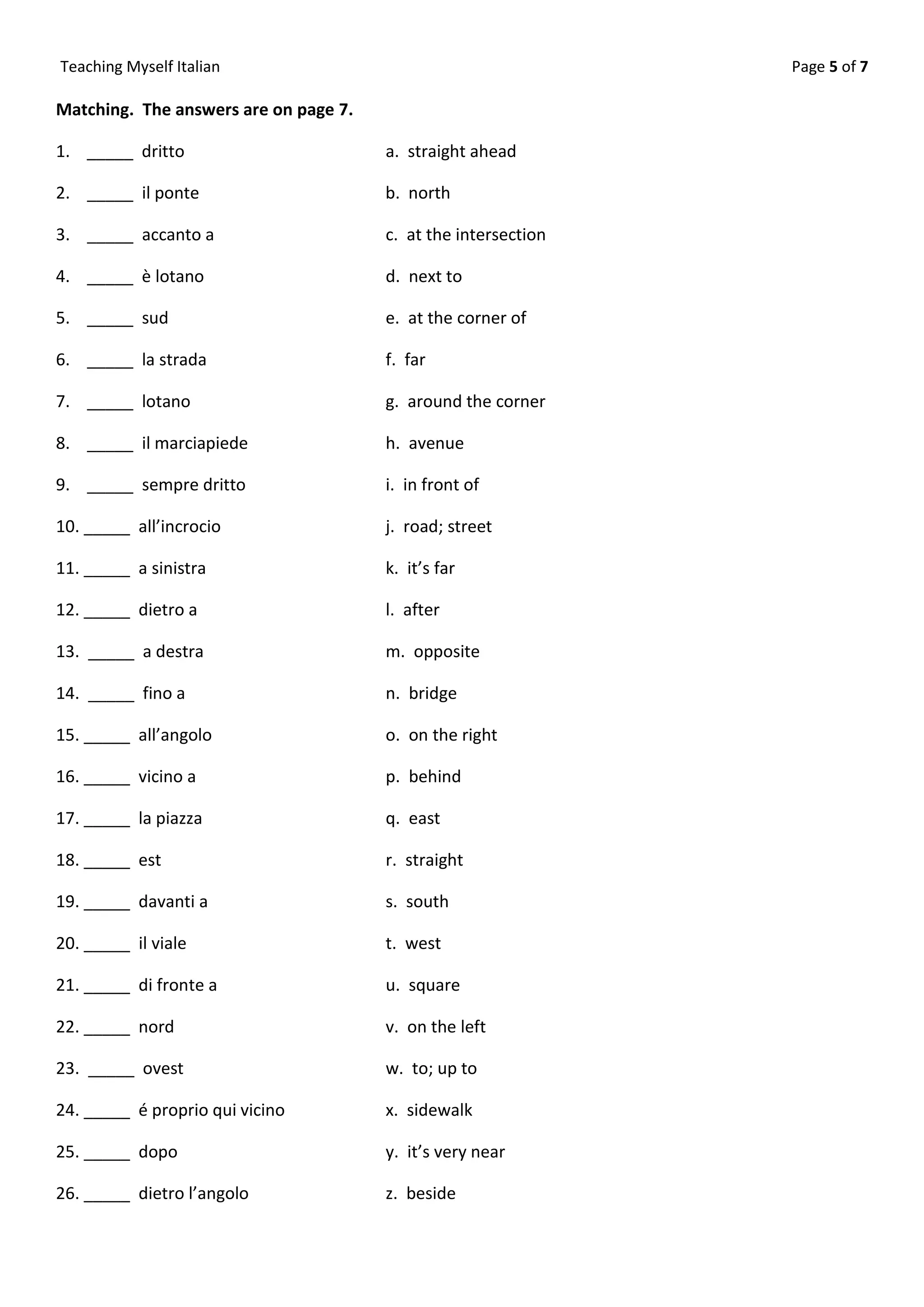 Italian Vocabulary-Asking And Giving Directions | PDF